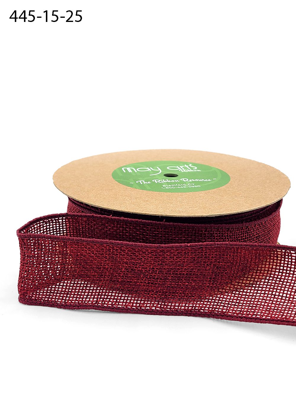 Ribbon by the Yard - Burgundy 1.5 Inch Faux Burlap Ribbon with Wired W ...